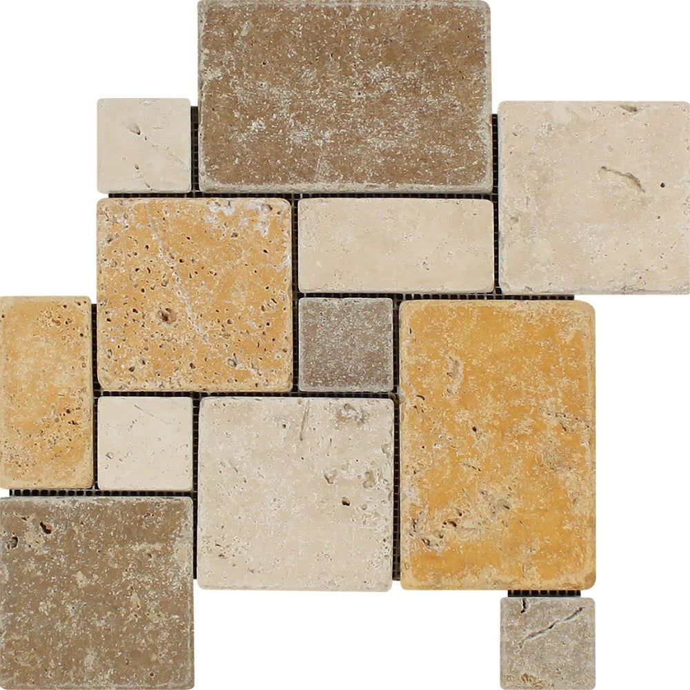 Tuscany Mix Opus Pattern Tumbled Travertine Mosaic – travertinemarket